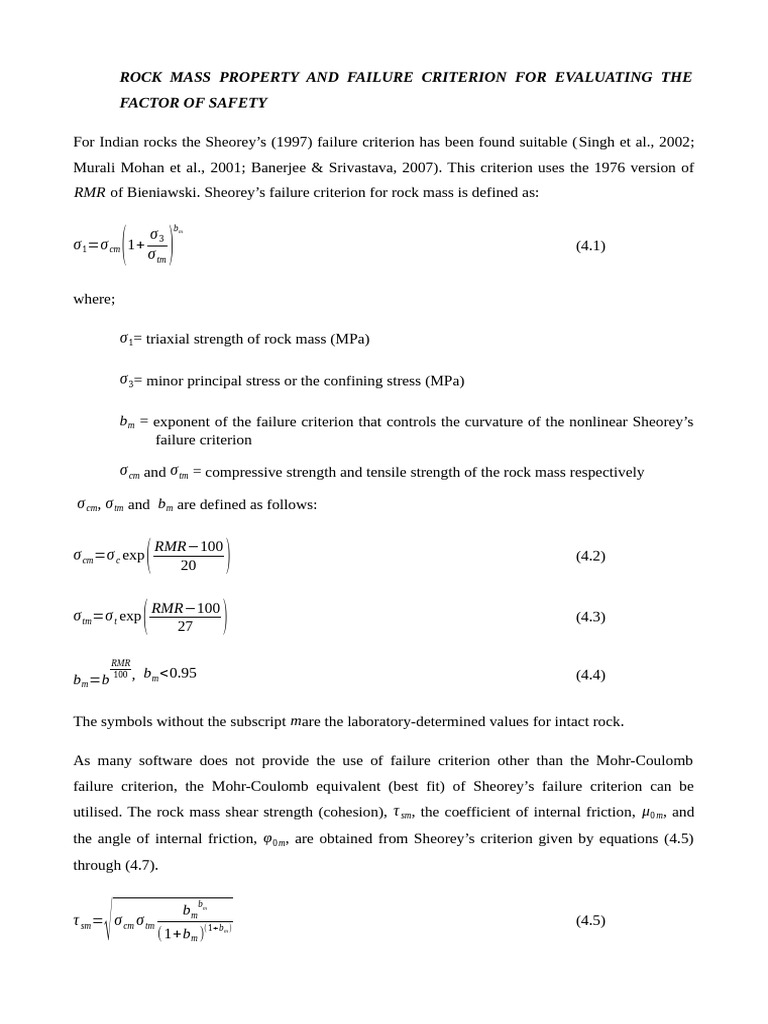 Rock Mass Property and Failure Criterion 174435358336289890167f8b92fcf14e | PDF | Materials ...