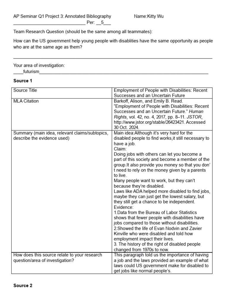 AP Seminar Q1 Project 3 Template | PDF | Intellectual Disability ...