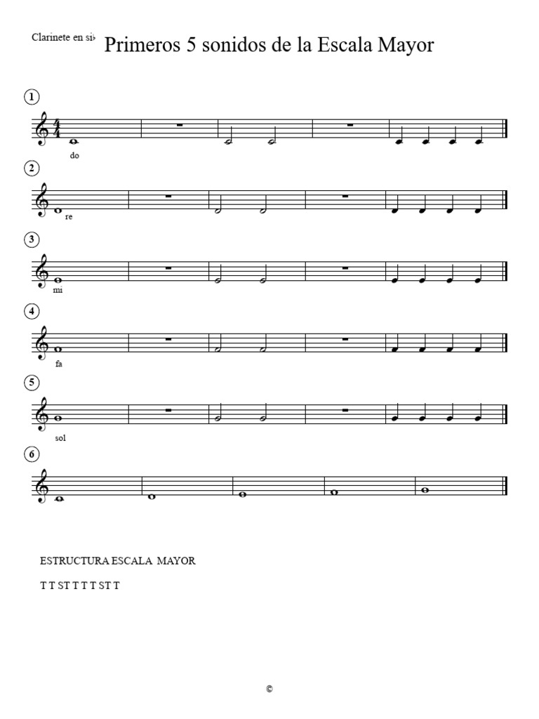 PRIMEROS 5 SONIDOS DE LA ESCALA MAYOR - CLARINETE BB | PDF