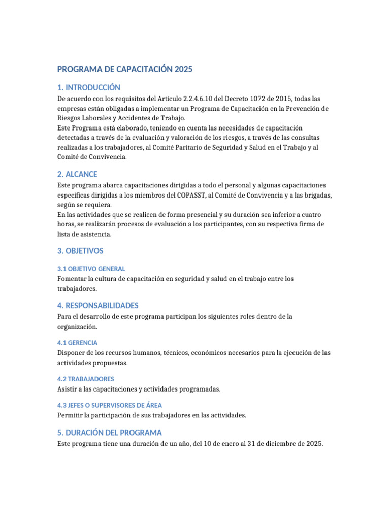Programa Capacitacion 2025 | PDF