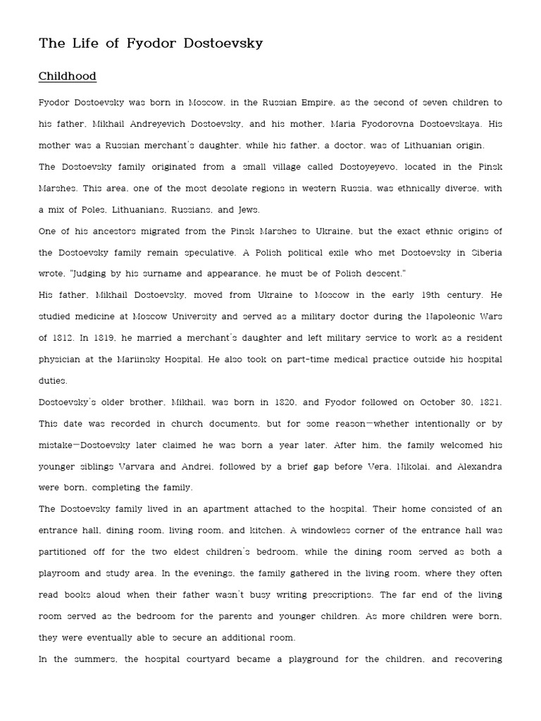 The Life of Fyodor Dostoevsky | PDF