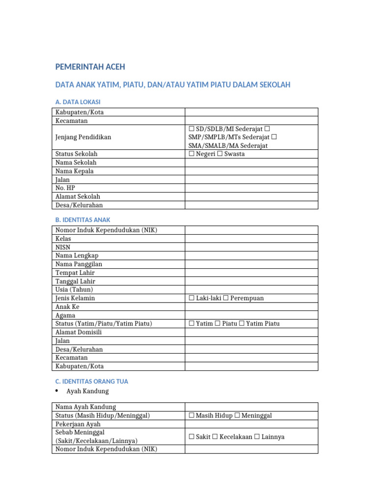 Formulir Data Anak Yatim Final | PDF