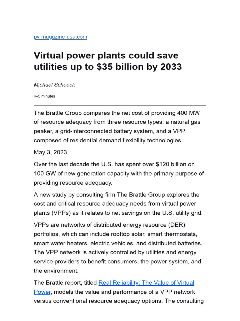 Virtual Power Plants Could Save Utilities Up To $35 Billion by 2033 ...