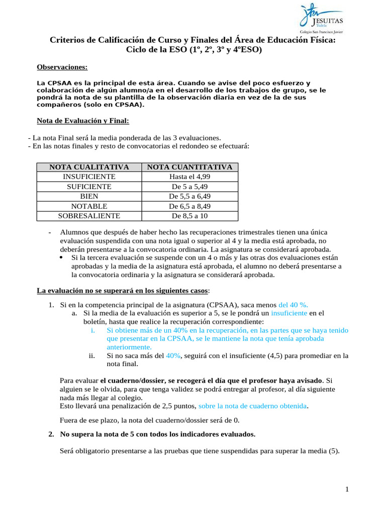 Criterios de Calificación EF (ESO) 24-25 | PDF