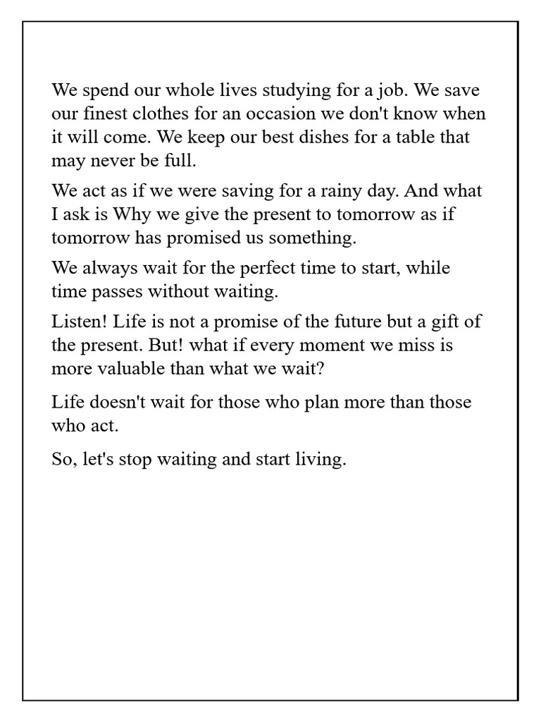 Stop Waiting, Start Living Now | PDF