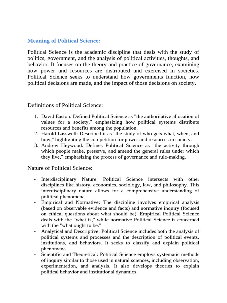 Meaning of Political Science | PDF | Political Science | Social Sciences