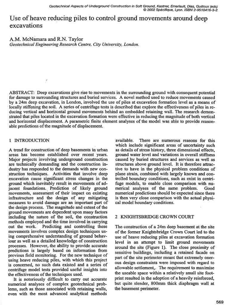 Use of Heave Reducing Piles To Control Ground Movements Around Deep Excavations | PDF | Deep ...