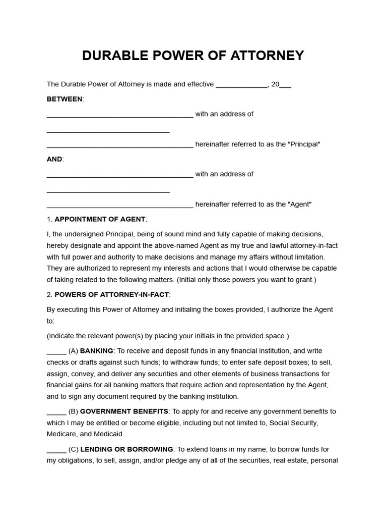 Durable Power of Attorney | PDF | Power Of Attorney | Insurance