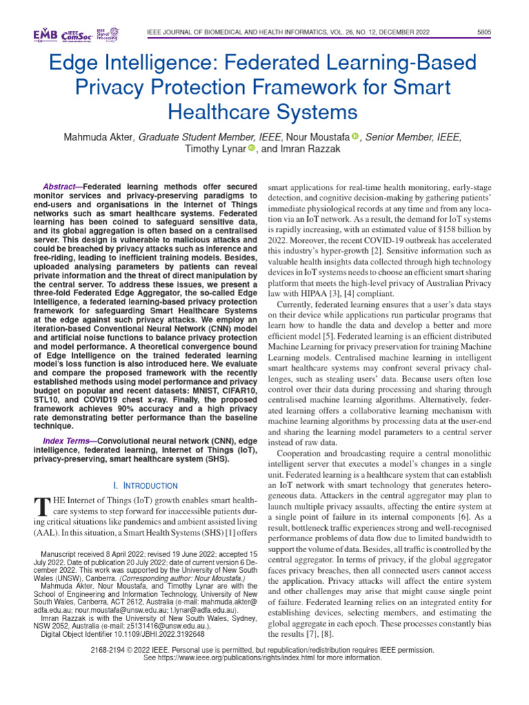 Edge Intelligence Federated Learning-Based Privacy Protection Framework For Smart Healthcare ...