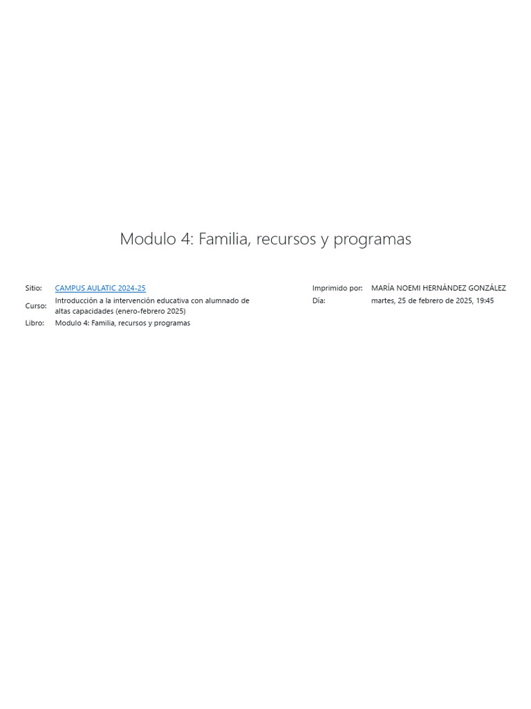 Modulo 4 - Familia, Recursos y Programas - Campus Aulatic 2024-25 | PDF | Maestros | Enseñando