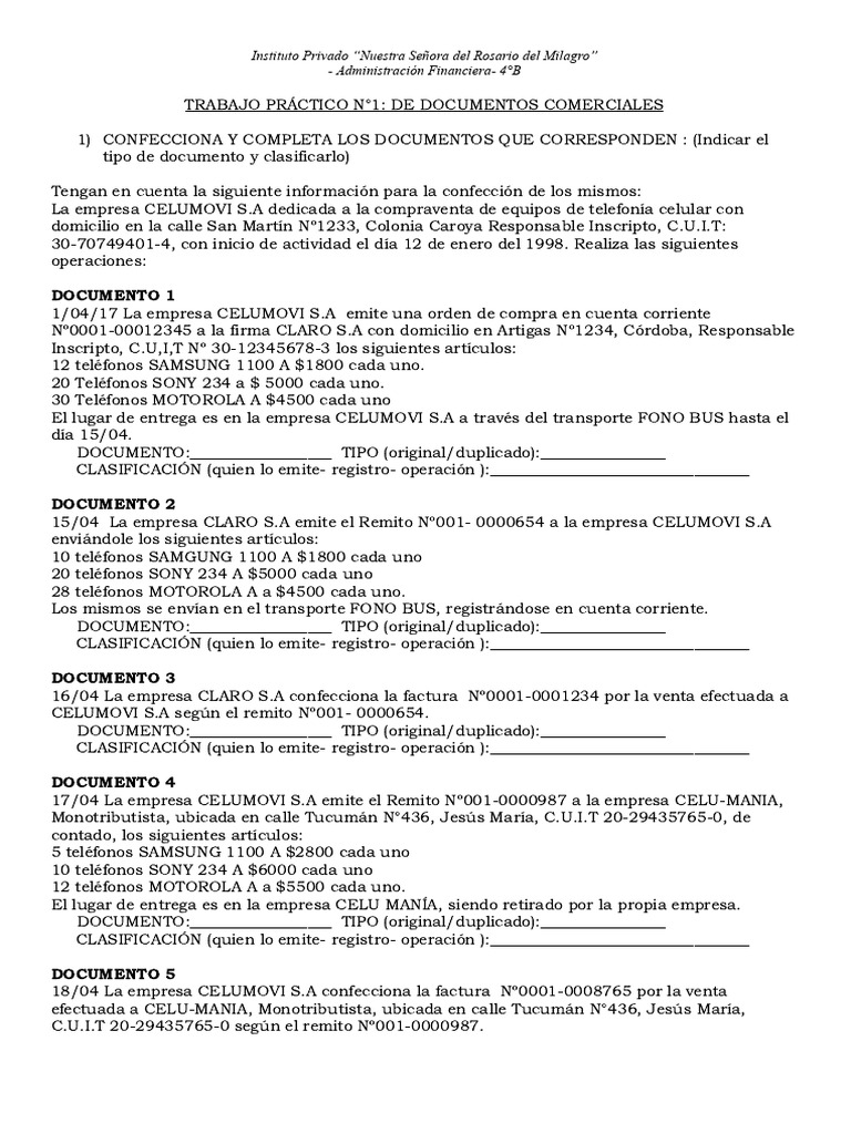 TRABAJO PR-CTICO N-1- CONFECCI-N DE O. C - FACTURAS.docx | PDF