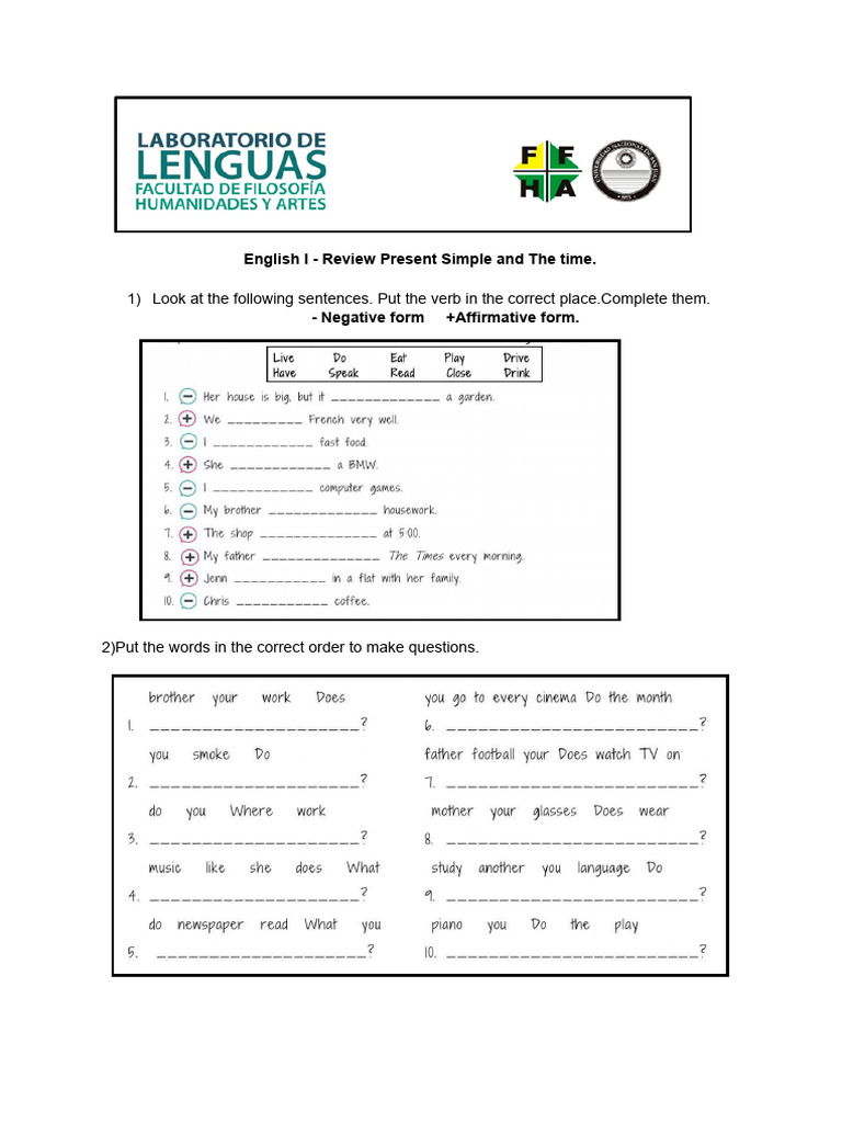 Present Simple and Time Review Exercise | PDF