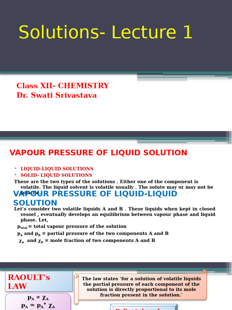 Vapour Pressure in Liquid Solutions | PDF | Vapor | Pressure