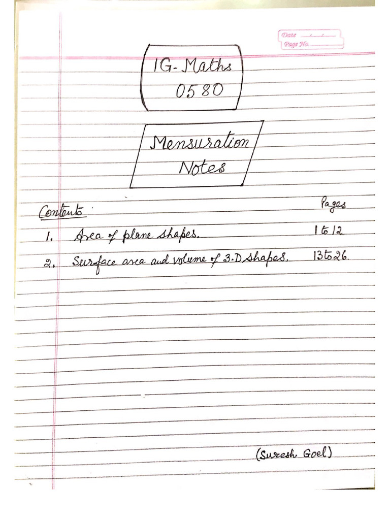Ig 0580 Mensuration Notes | PDF