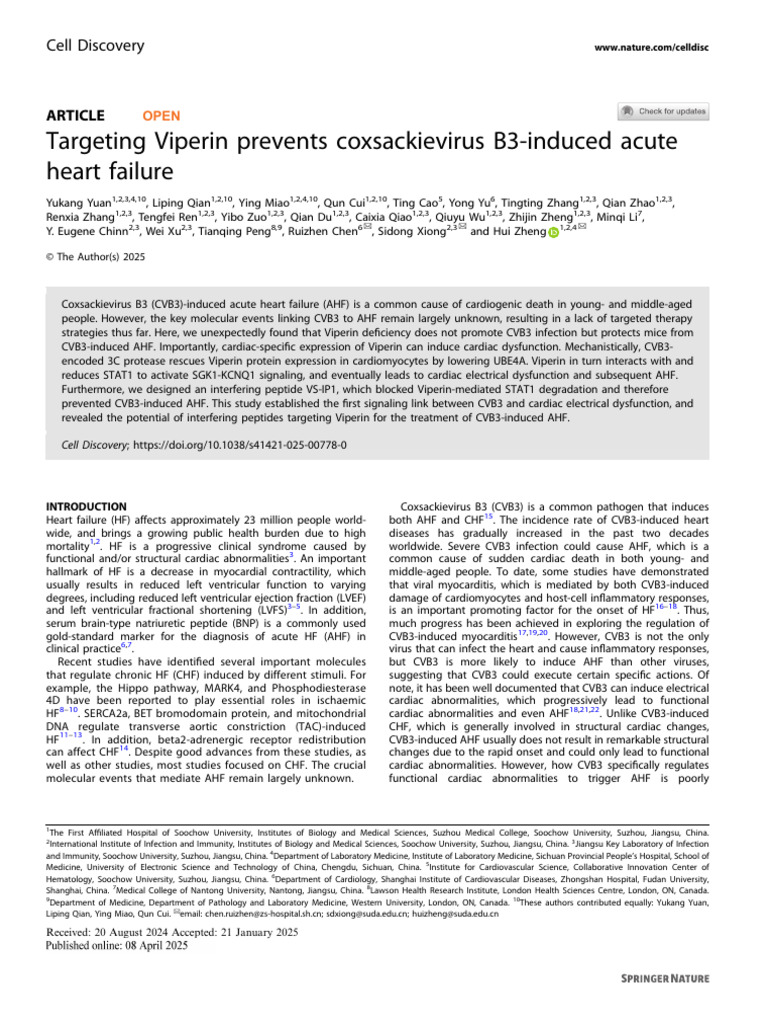 Targeting Viperin Prevents Coxsackievirus B3-Induced Acute Heart ...