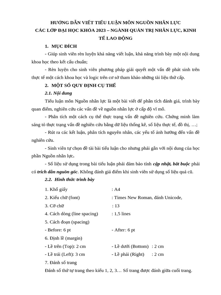 TL hướng dẫn viết TL môn NNL | PDF