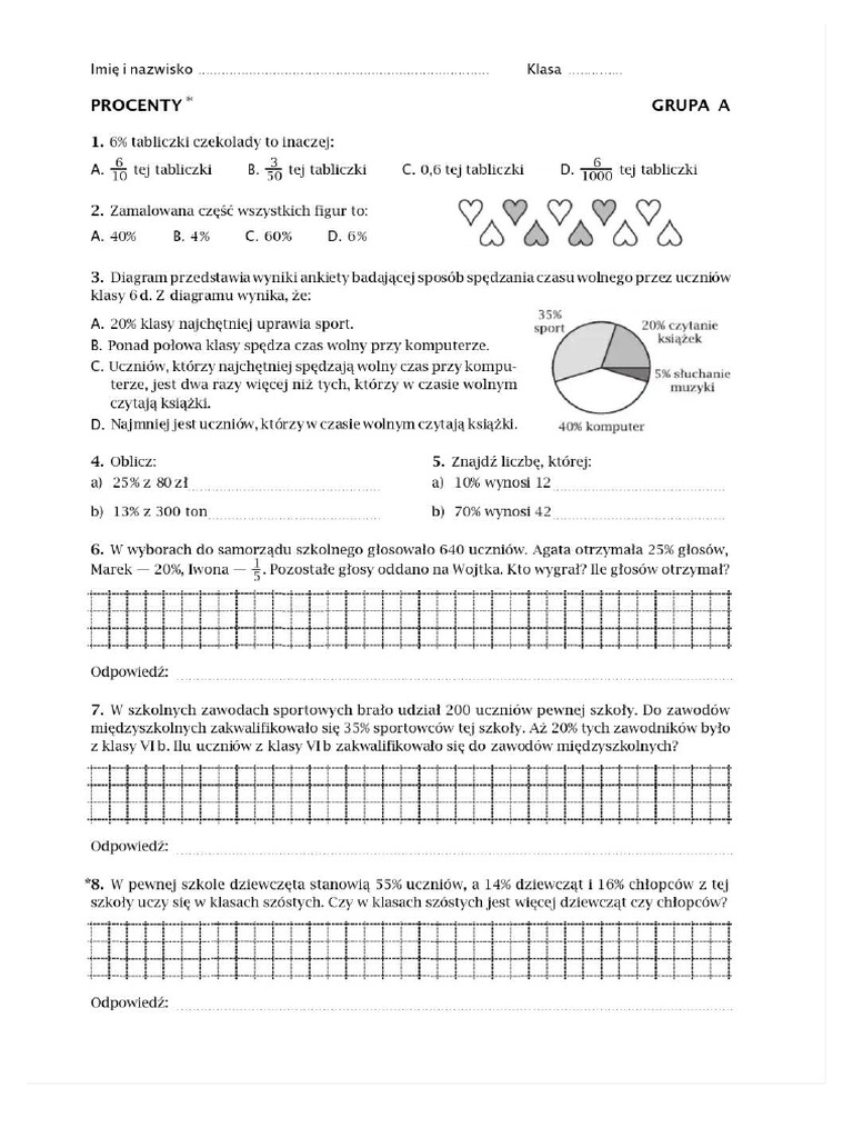 Sprawdzian Procenty 3 | PDF