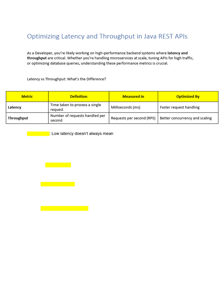 Optimizing Latency and Throughput in Java REST APIs | PDF | Cache (Computing) | Databases