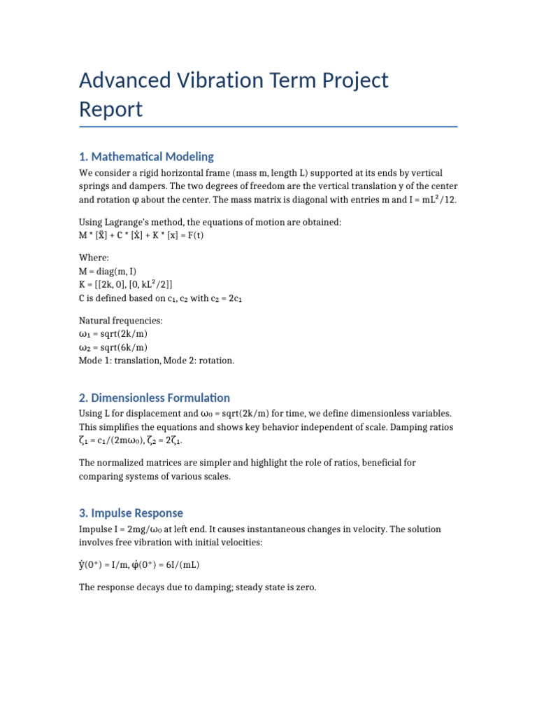 Advanced Vibration Term Project Report | PDF | Oscillation | Mechanics