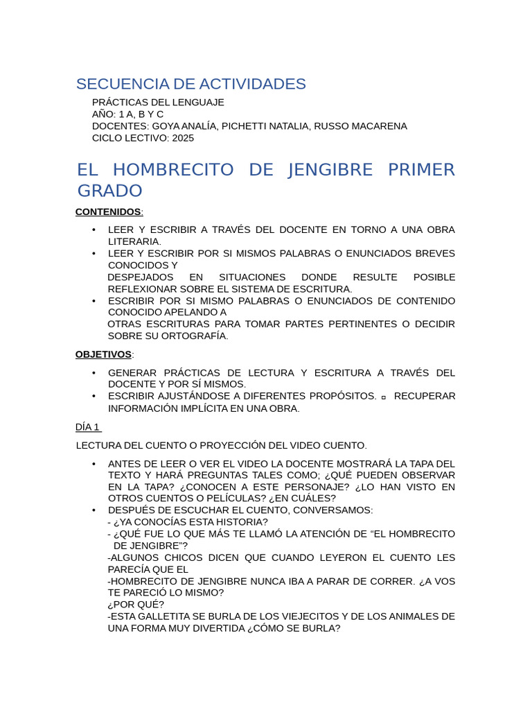 Actividades del Hombrecito de Jengibre | PDF