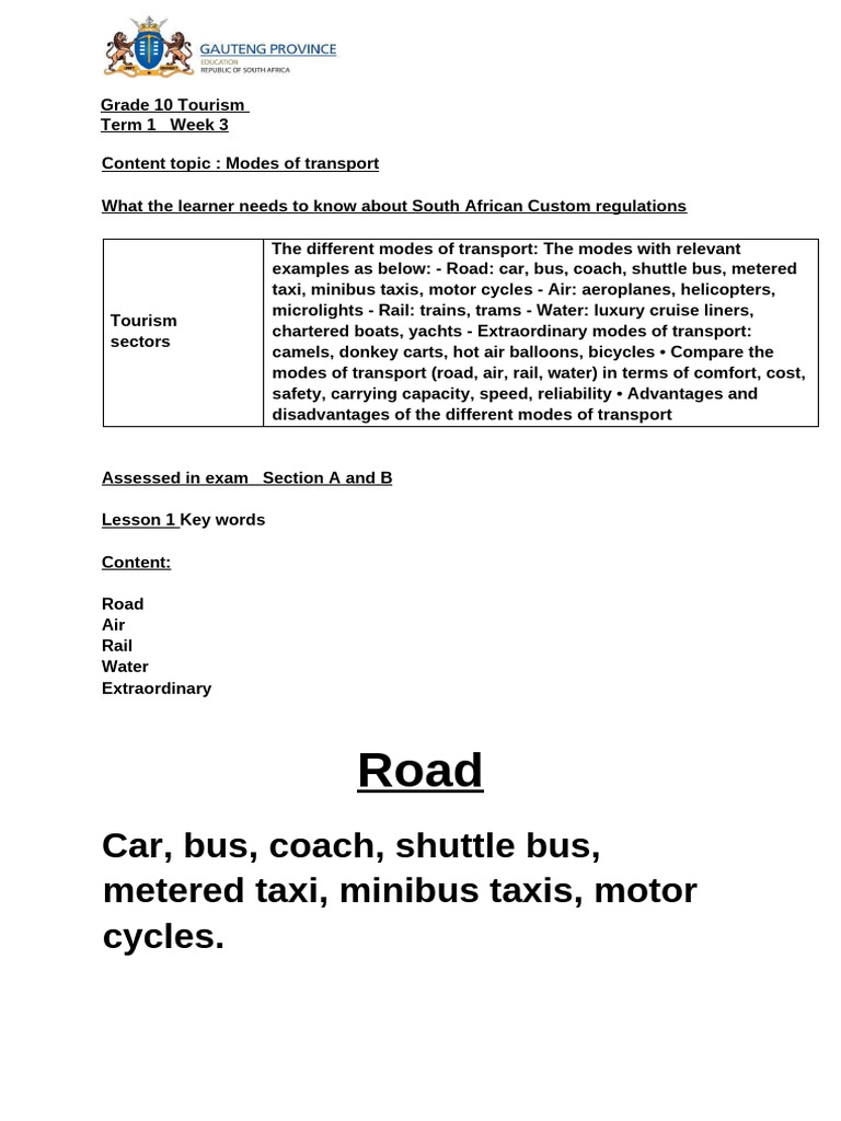 Overview of Transport Modes in Tourism | PDF | Transport | Bus