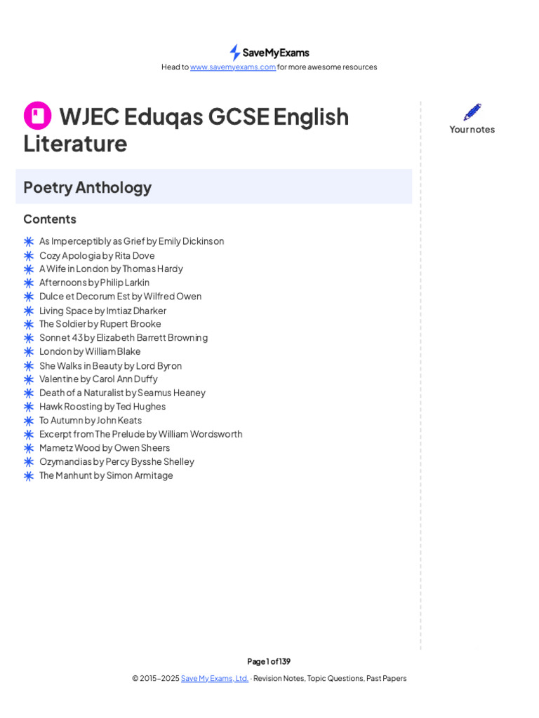 Eduqas GCSE Poetry Anthology Guide | PDF | Emily Dickinson | Poetry