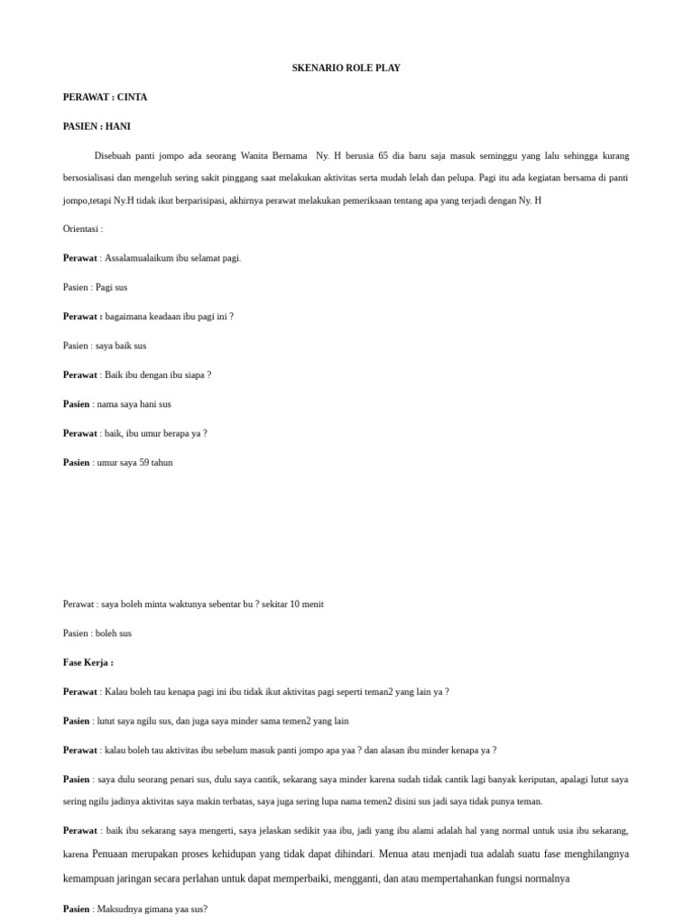 Skenario Role Play Konsep Menua 1 | PDF