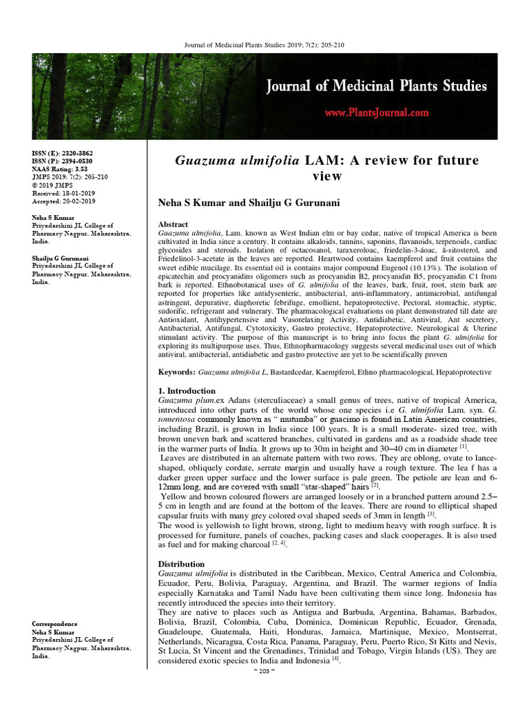 Guazuma ulmifolia: Ethnopharmacology Review | PDF | Plant Stem | Tissue ...