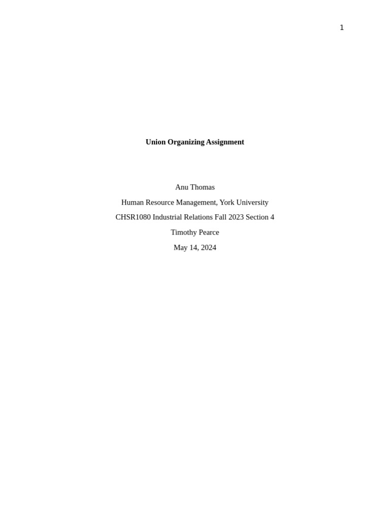 Union Organizing Assignmnet | PDF | Employment | Salary