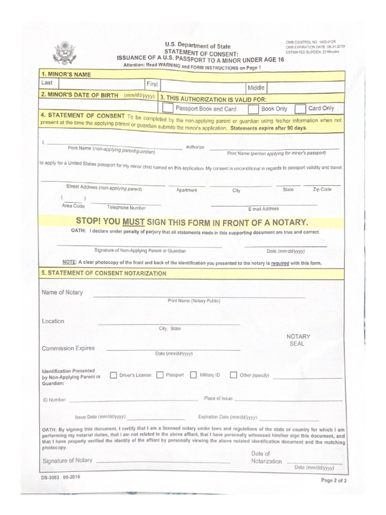 To Apply For A United States Passport For My Minor Child Named On This ...