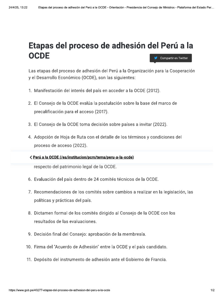 Etapas Proceso Adhesion Peru OCDE | PDF
