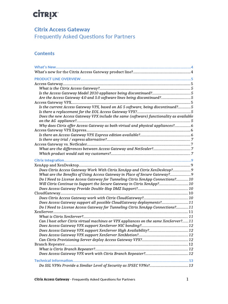 Citrix Access Gateway FAQs 2012 | PDF | Citrix Systems | Computer Science