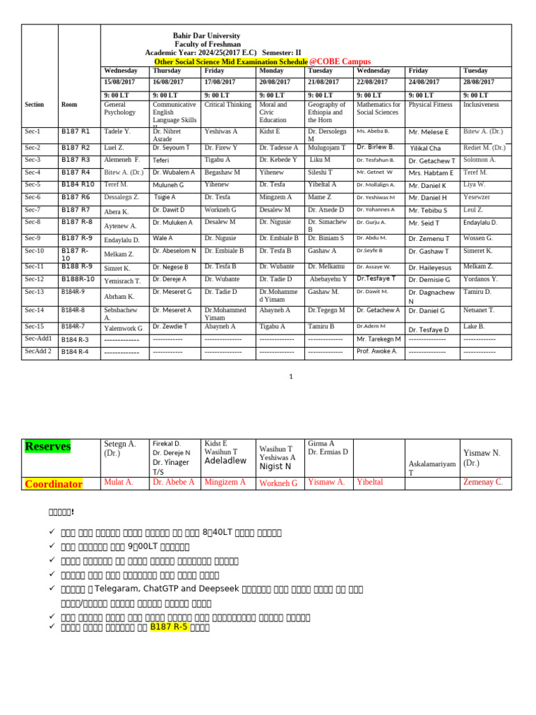 @CoBE Campus-Other Social Sciences Mid Exam Invigilators | PDF | Educational Stages