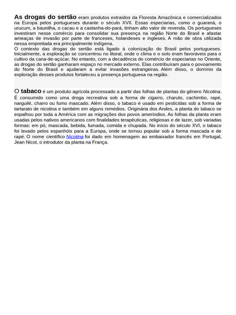 Importância das Drogas do Sertão na Colonização | PDF