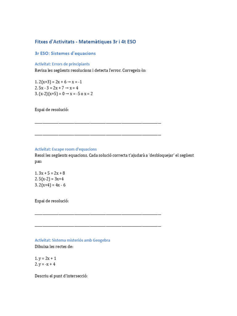 Fitxes Activitats Matematiques | PDF