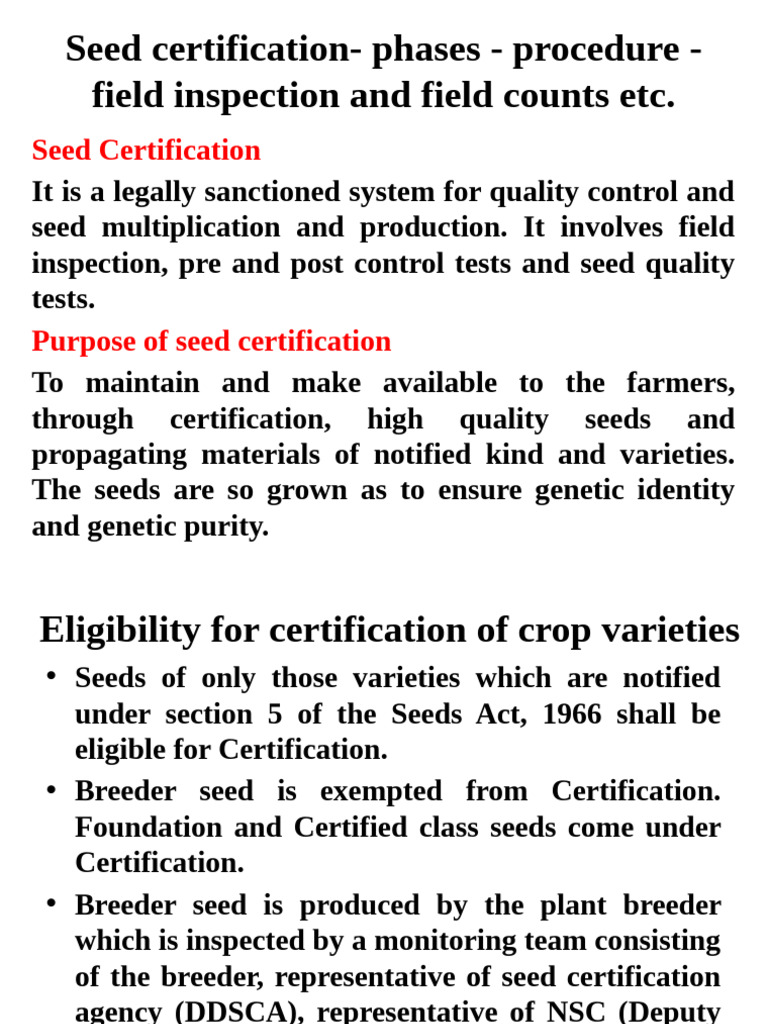 Seed Certification Process Overview | PDF | Oat | Wheat