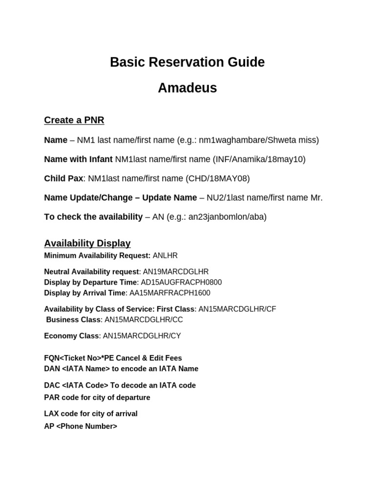 Amadeus Basic Reservation Guide | PDF | Aviation | Civil Aviation