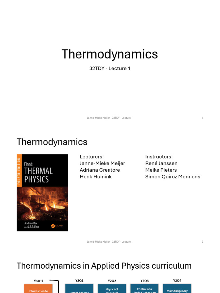 32TDY 2024 Lecture 1 Meijer | PDF | Thermodynamics | Thermodynamic Equilibrium