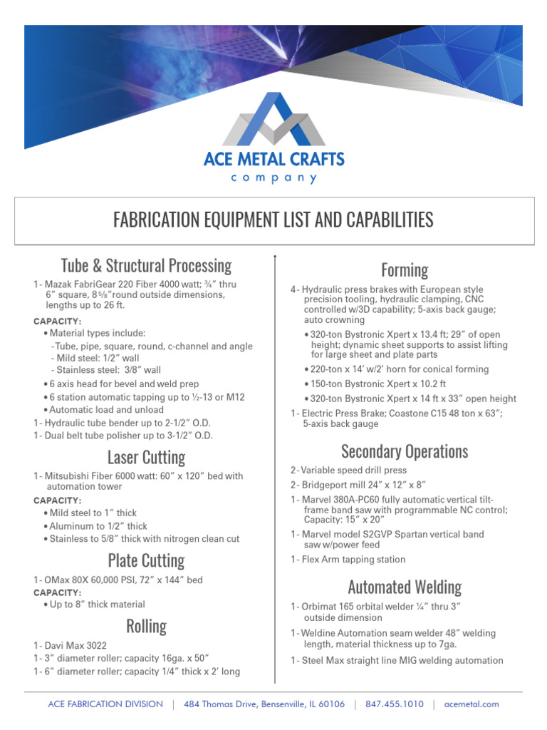 Comprehensive Fabrication Equipment List | PDF | Sheet Metal | Welding