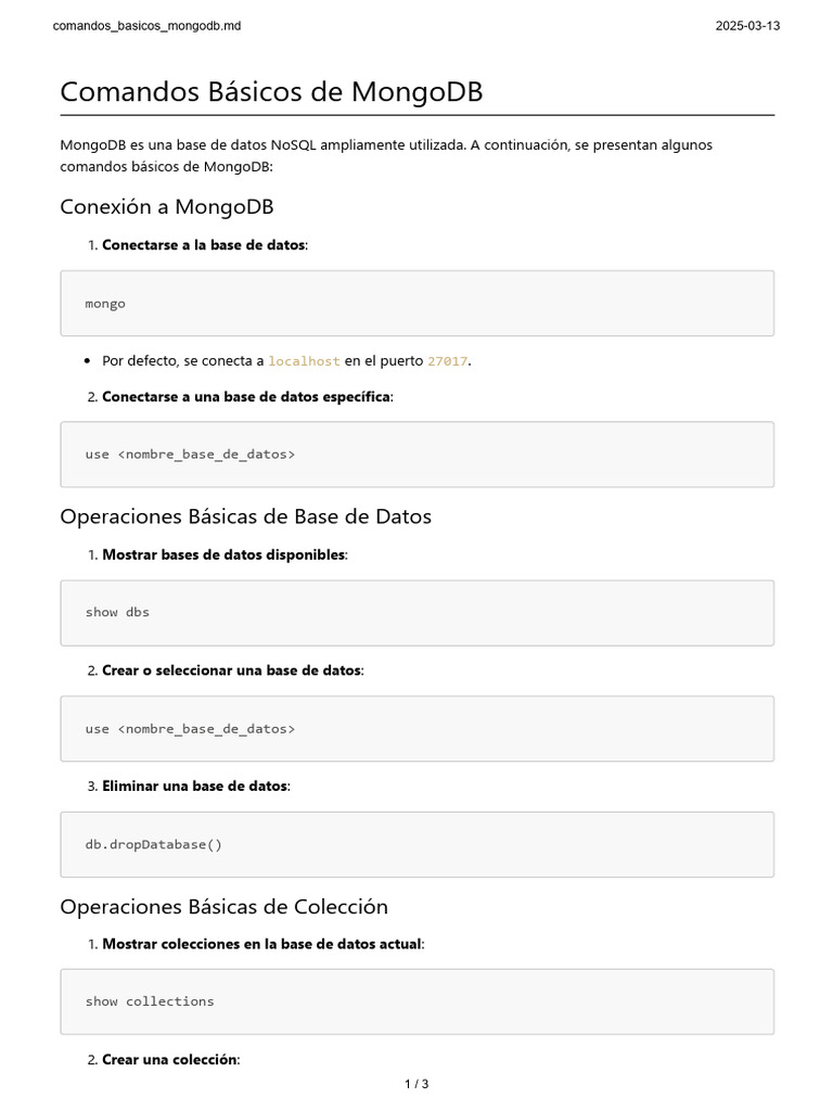 Comandos Básicos de MongoDB | PDF | Mongo Db | Bases de datos