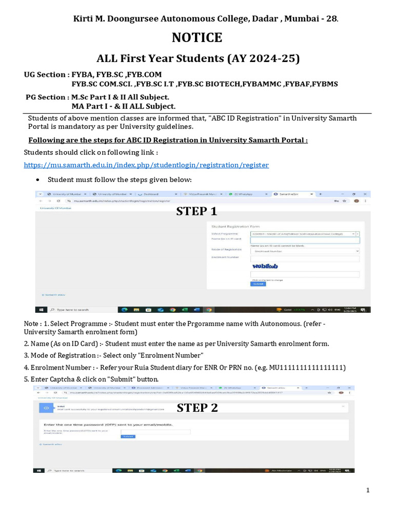 FY - UG_PG ABC ID update Samarth notice | PDF