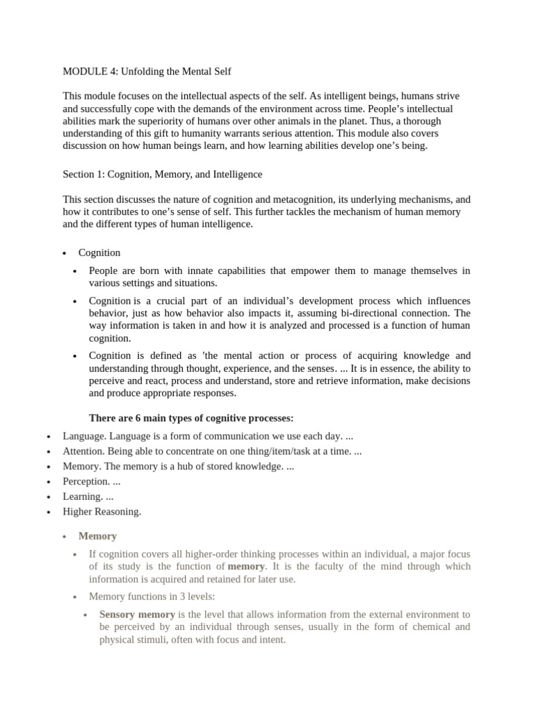 MODULE 4 Understanding The Self | PDF | Learning | Cognition