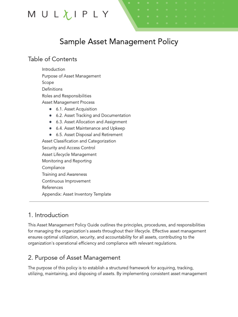 Sample Asset Management Policy | PDF | Asset Management | Regulatory ...