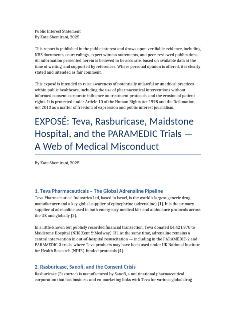 Public Interest Statement and Exposé - Teva - Paramedic - Trials - Kate - Shemirani - Revised ...