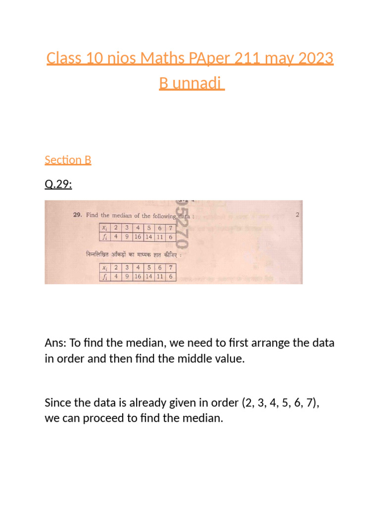 Class 10 Nios Maths PAper 211 May 2023 B Unnadi | PDF | Volume | Equations