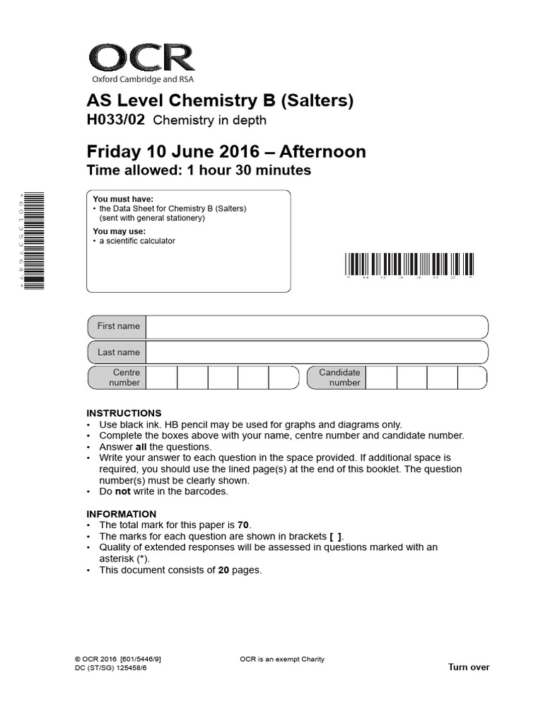 June 2016 QP - Paper 2 OCR (B) Chemistry AS-Level | PDF | Magnesium ...
