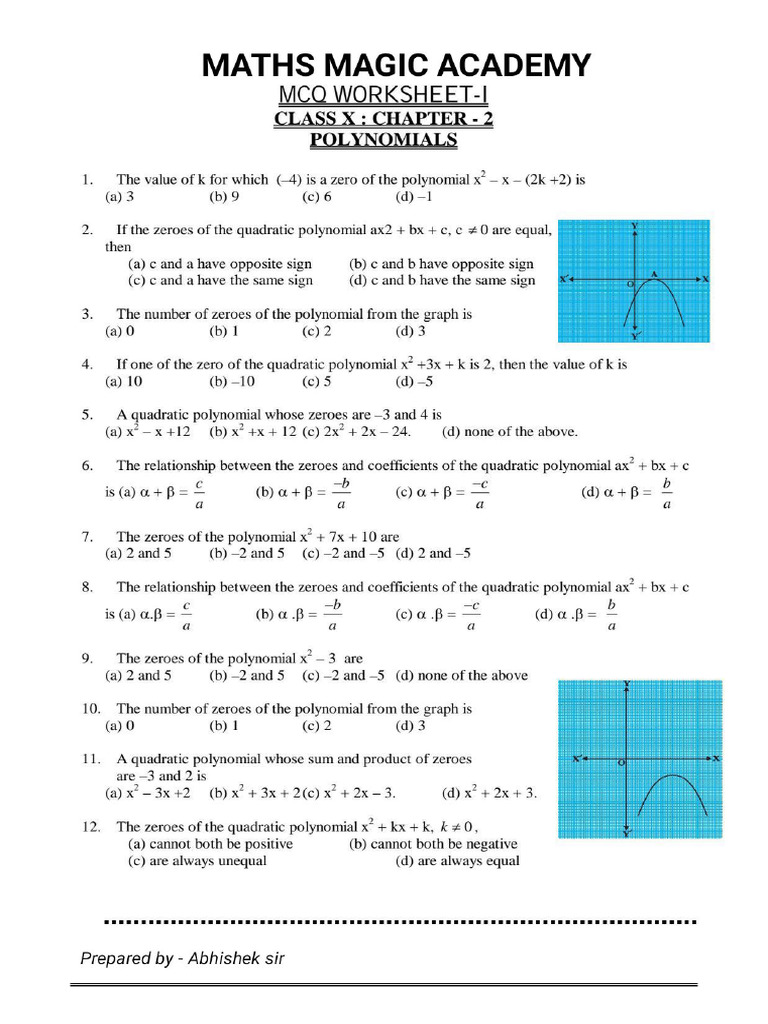 Maths-Class-X-Polynomial - Practice Sheet-1 | PDF