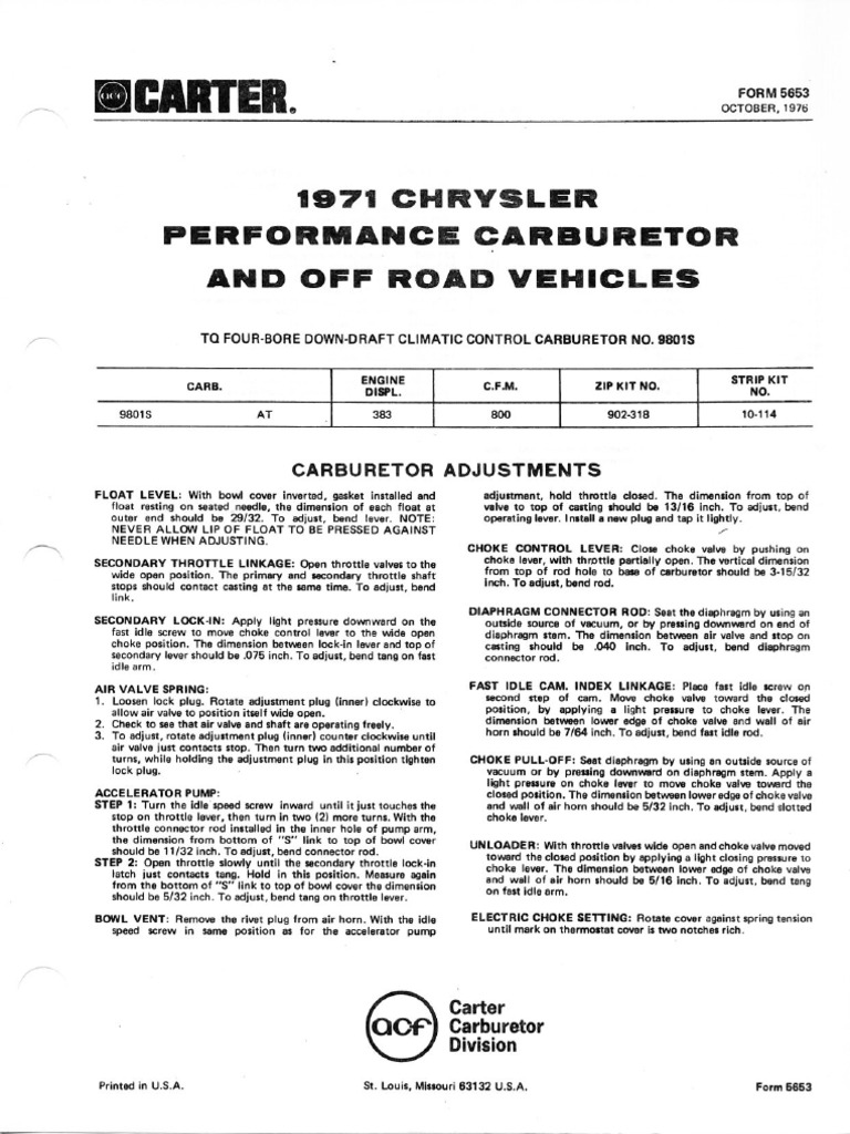 Chrysler Carter Carb Manuals 66-74 | PDF