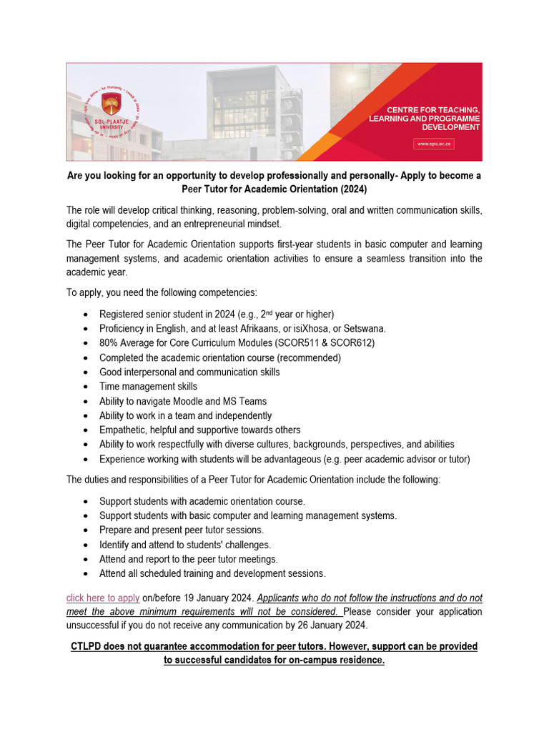 Peer Tutor Application for 2024 | PDF