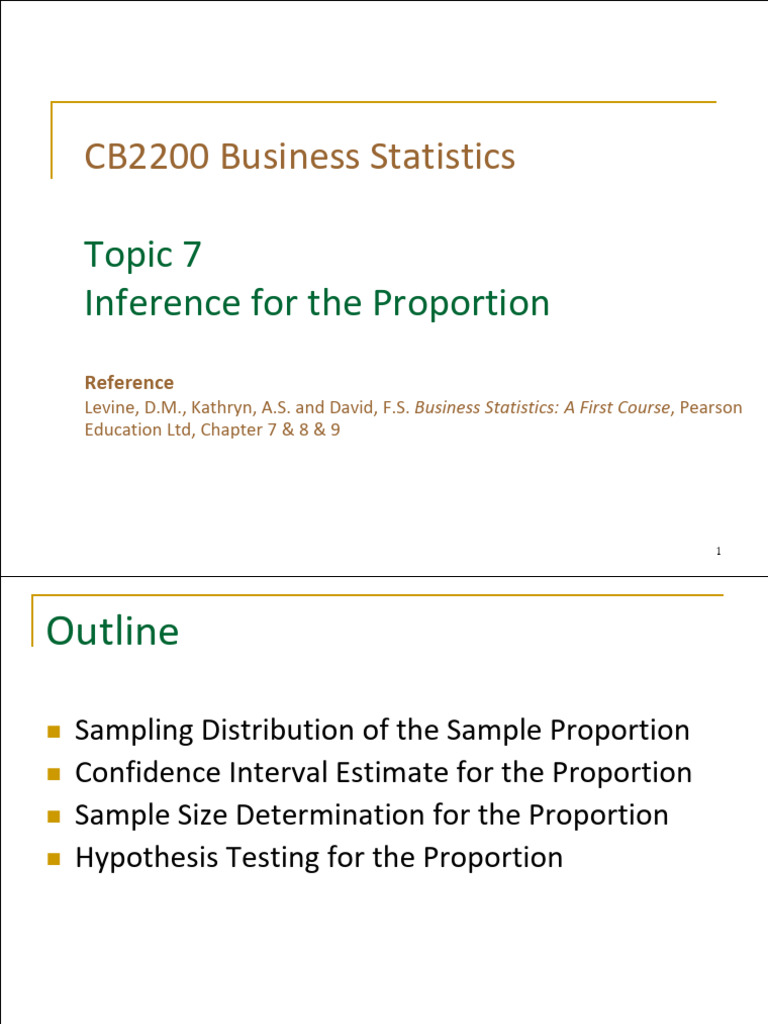 Topic 7 Inference for the Proportion (Student) | PDF | Sample Size ...